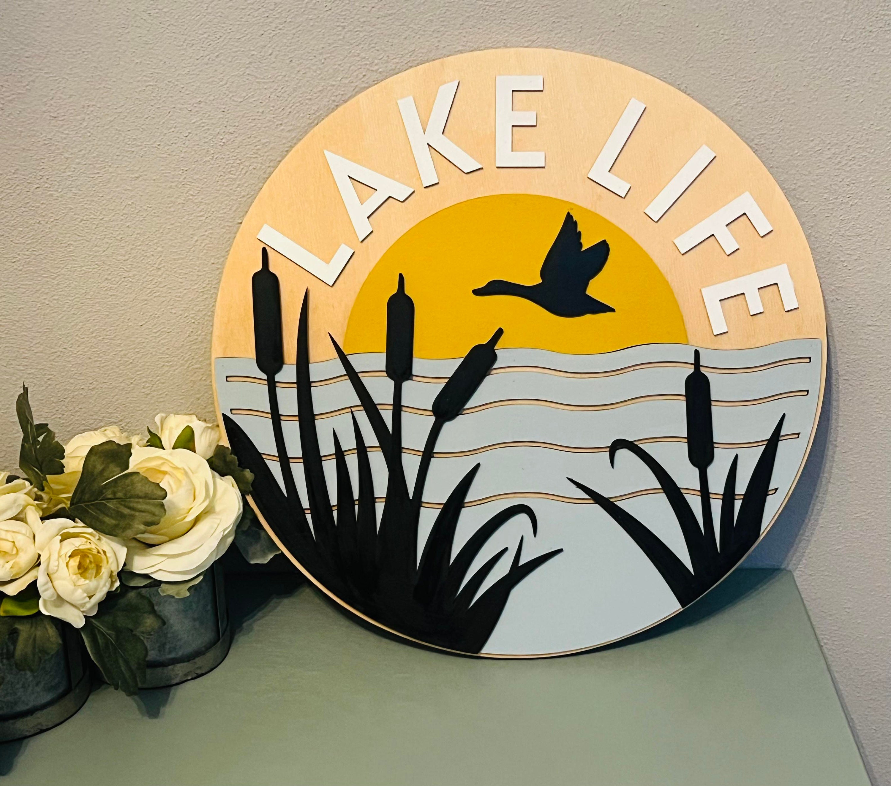 Lake Life Door Sign, New Home Gift, Round Door Hanger, Hand Painted ...