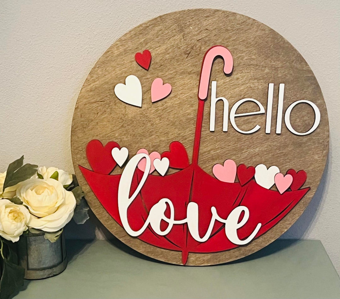 Hello Love Door Sign, New Home Gift, Round Door Hanger, Hand Painted ...