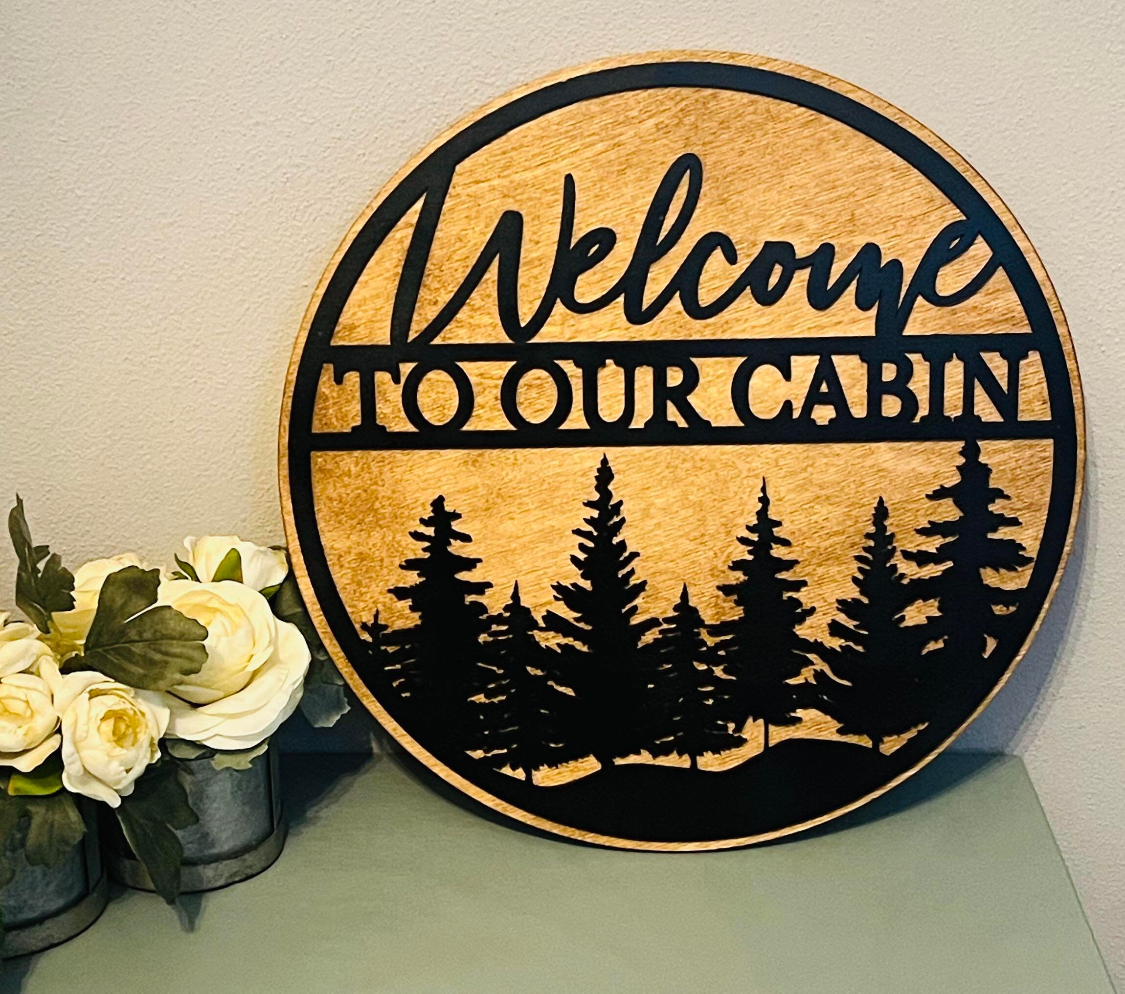 Welcome to Our Cabin Door Sign, New Home Gift, Round Door Hanger, Hand ...