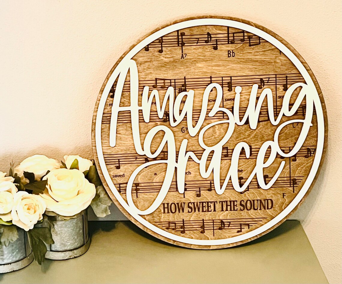 Amazing Grace Door Sign, New Home Gift, Round Door Hanger, Hand Painted ...
