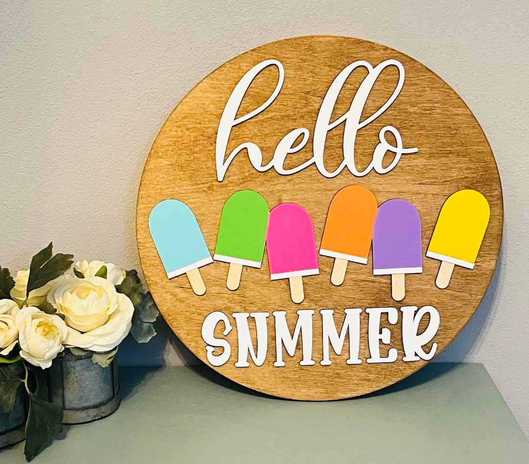 Hello Summer Popsicle Door Sign, New Home Gift, Round Door Hanger, Hand ...
