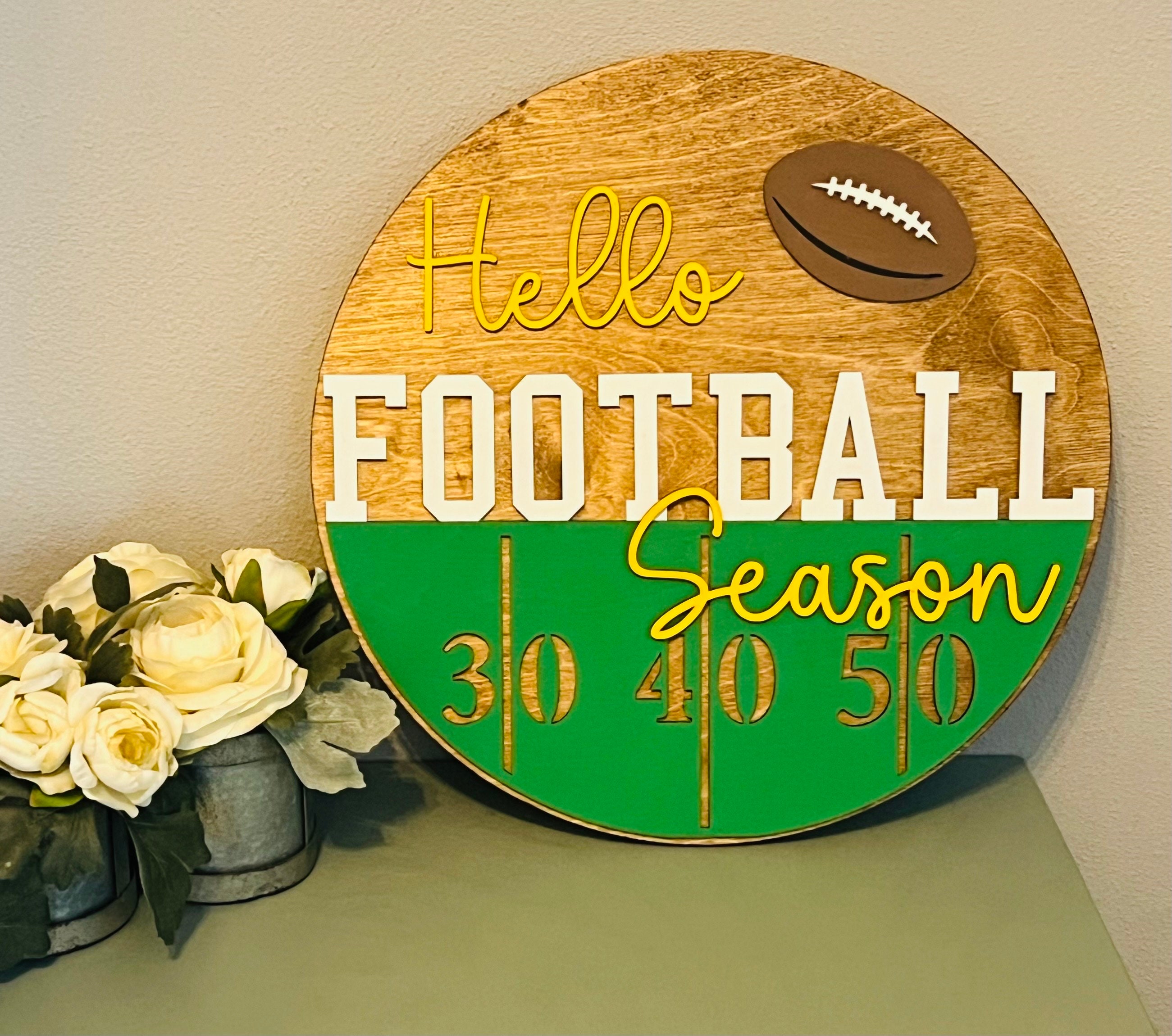 Football Door Sign, New Home Gift, Round Door Hanger, Hand Painted ...