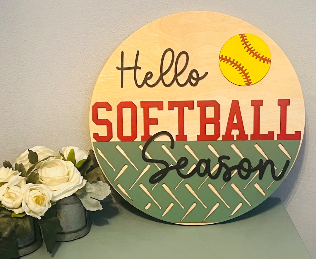 Softball Door Sign, New Home Gift, Round Door Hanger, Hand Painted ...