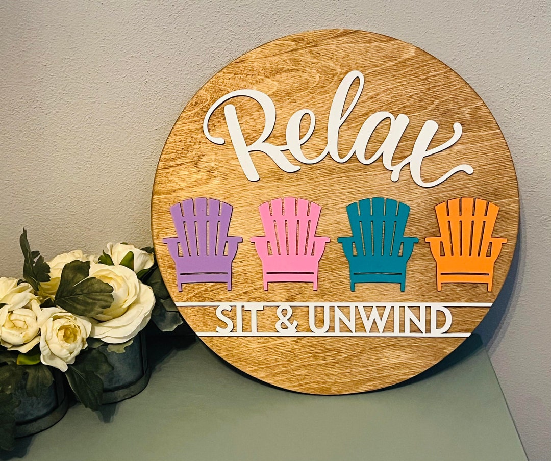 Relax Sit Unwind Door Sign, New Home Gift, Round Door Hanger, Hand ...