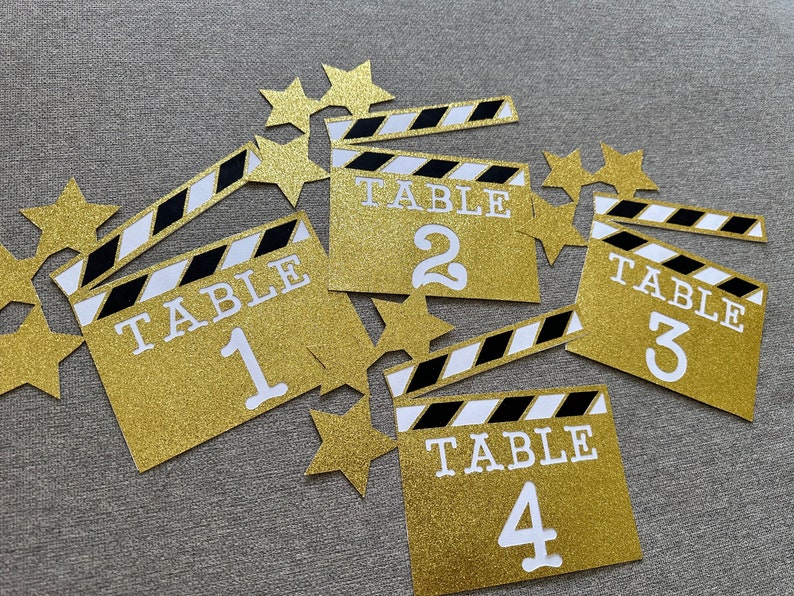 Glittery Gold Hollywood Movie Star Cinema Clapboard Table Number ...