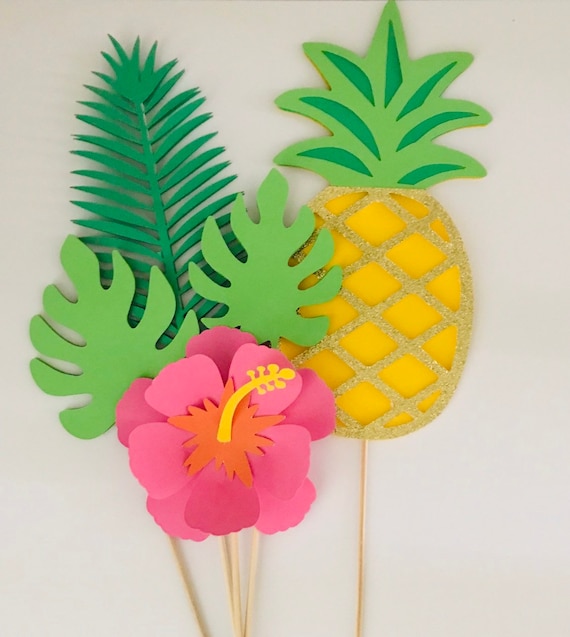 Pineapple Hibiscus Cake Topper Hawaiian Centerpieces | Etsy