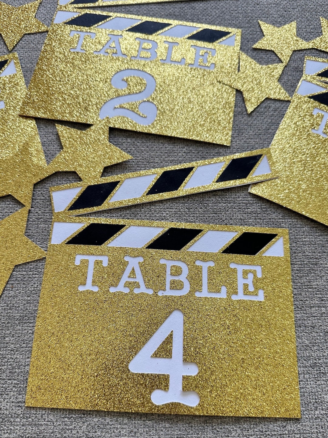 Glittery Gold Hollywood Movie Star Cinema Clapboard Table Number ...