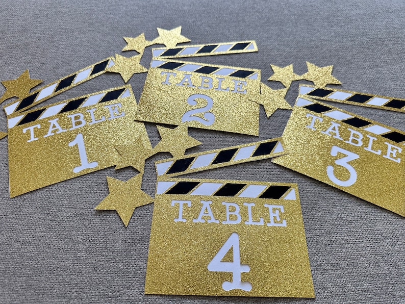 Glittery Gold Hollywood Movie Star Cinema Clapboard Table Number ...