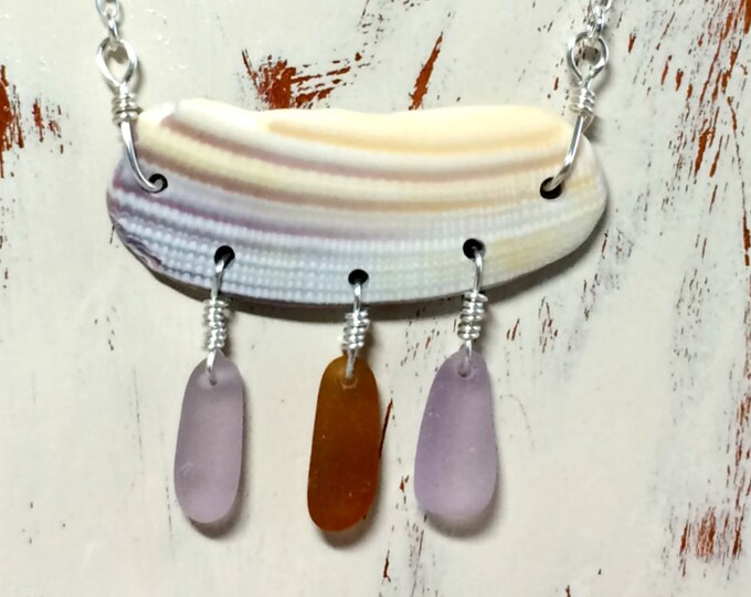 Sea Glass Jewelry, Wampum Shell Jewelry, Sea Glass Pendant, Shell ...