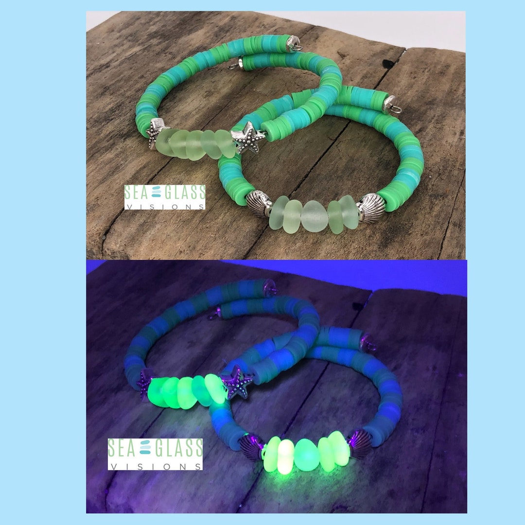 UV Sea Glass Bracelet Ultraviolet Sea Glass Shells or Starfish Beads ...