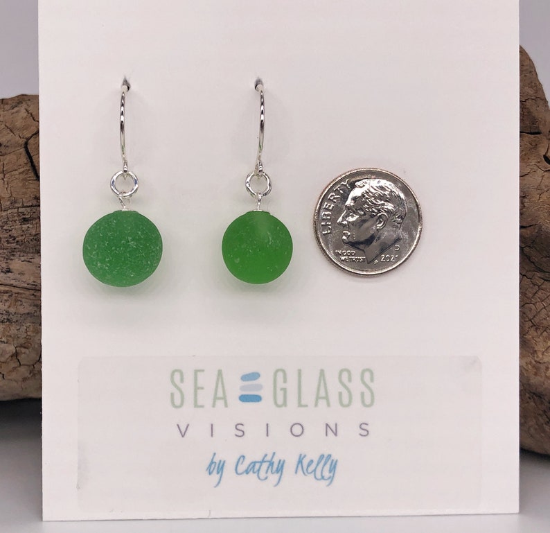 Green Sea Glass Marble Earrings | Sterling Silver, Japanese Pee Wee ...