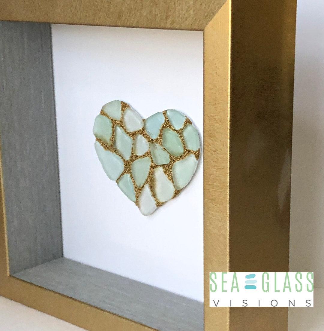 Genuine Sea Glass Art: Light Blue Beach Glass, Love Art, Romantic Art ...