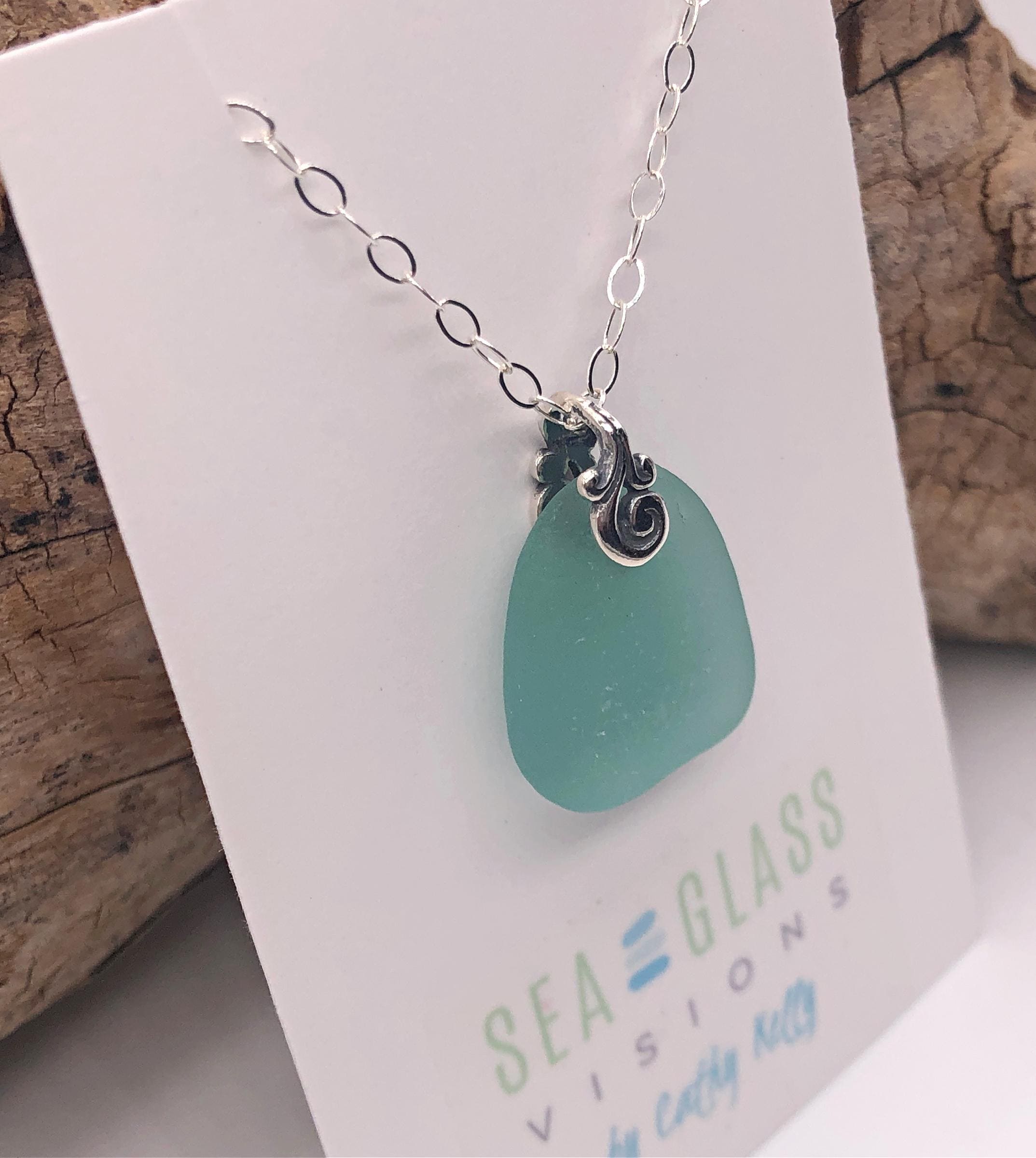 Japanese Sea Glass Necklace | Rare Teal Blue/green | Beach Glass ...