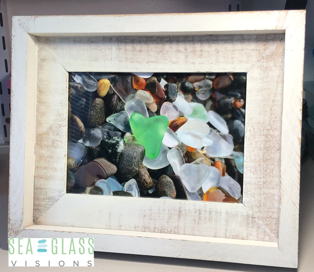 FRAMED Sea Glass Photography | Sea Glass Heart | as Found on Beach ...