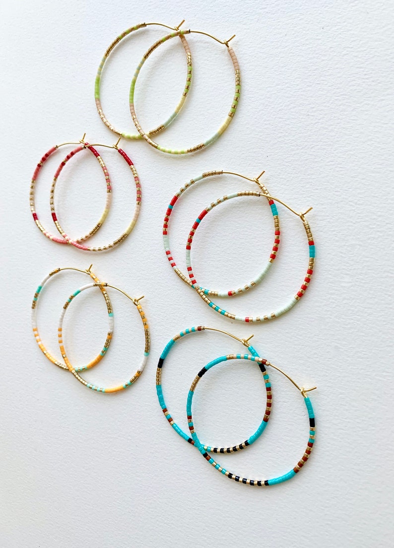 Boho Beaded Hoop Earrings Large Seed Bead Hoops Colorful - Etsy