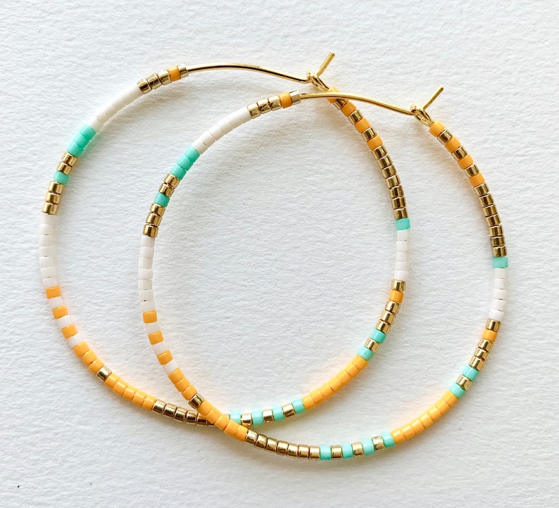 Boho Beaded Hoop Earrings Large Seed Bead Hoops Colorful - Etsy