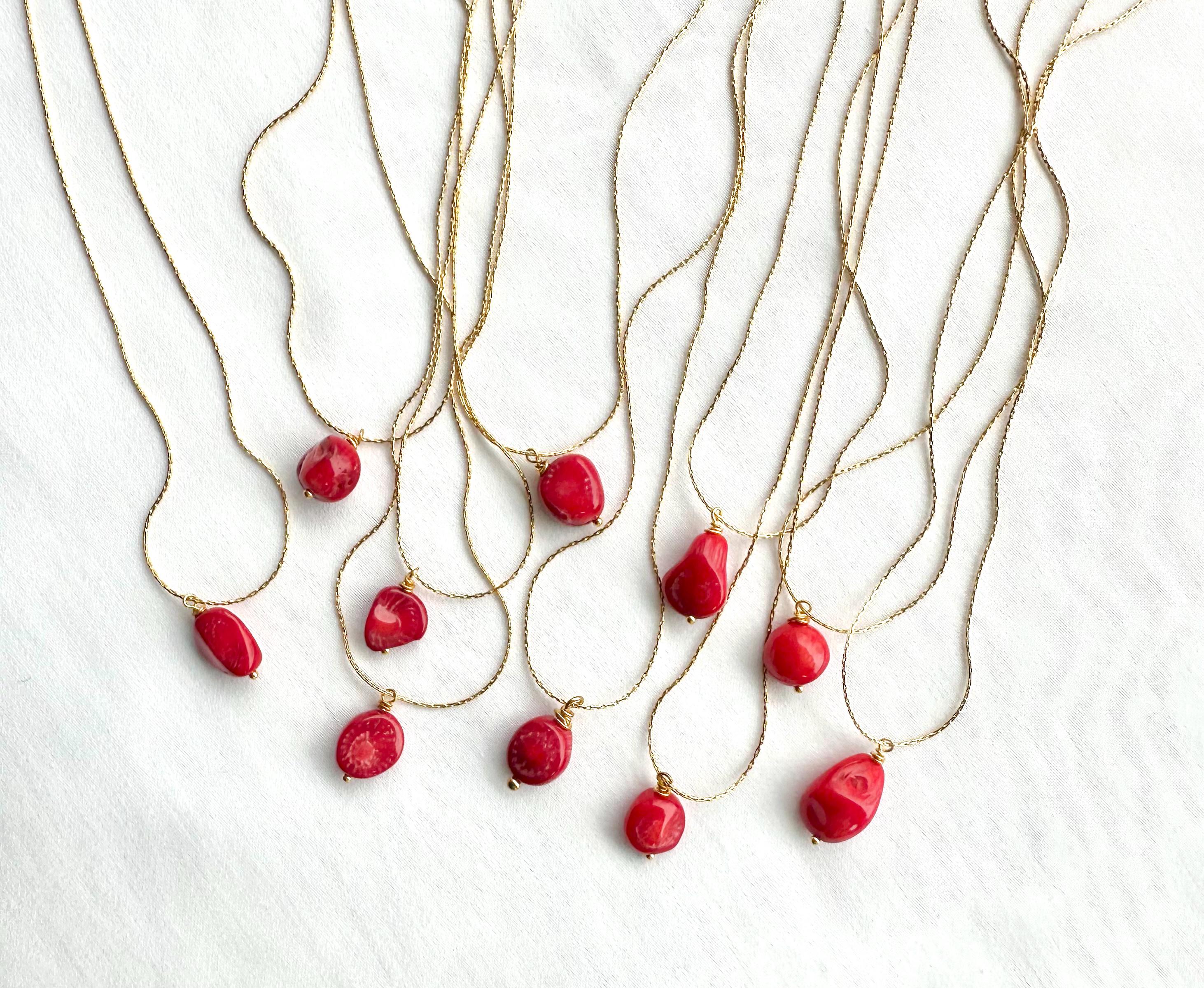 Tiny Red Coral Chain Necklace, Dainty Red Coral Necklace, Tiny Coral ...