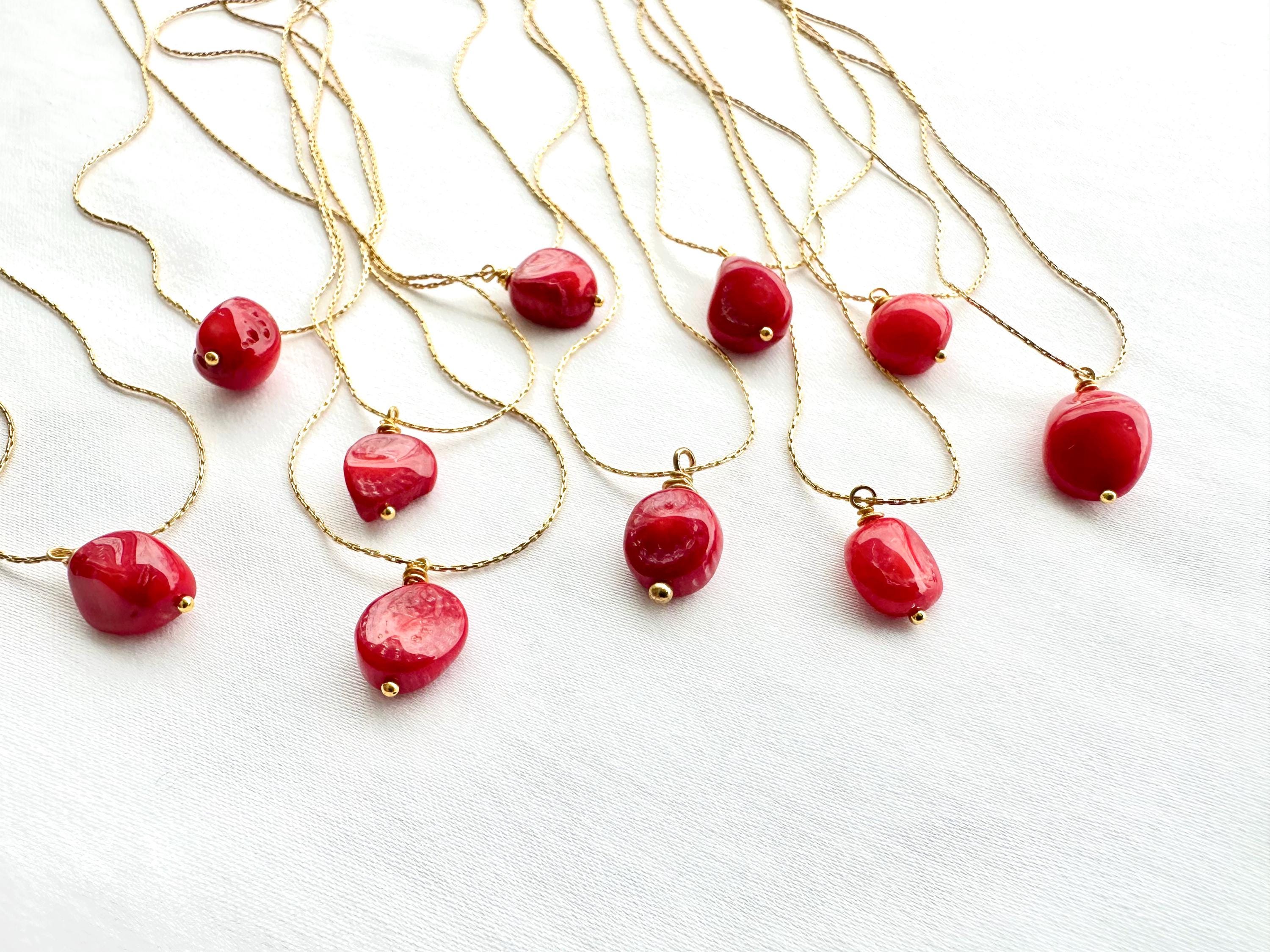Tiny Red Coral Chain Necklace, Dainty Red Coral Necklace, Tiny Coral ...