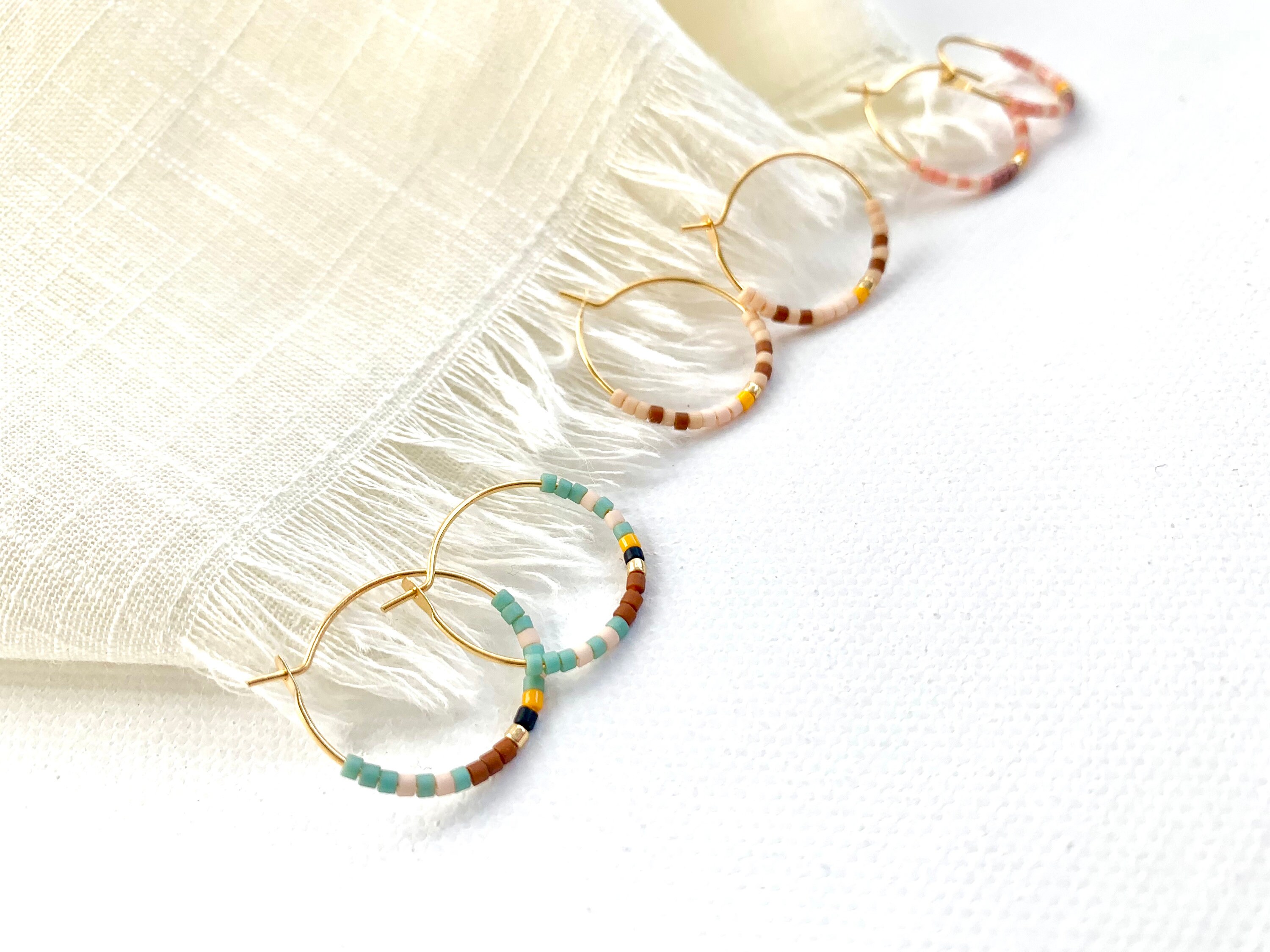 Small Beaded Hoop Earrings, Minimalist Hoop Earrings, Colorful Beaded ...
