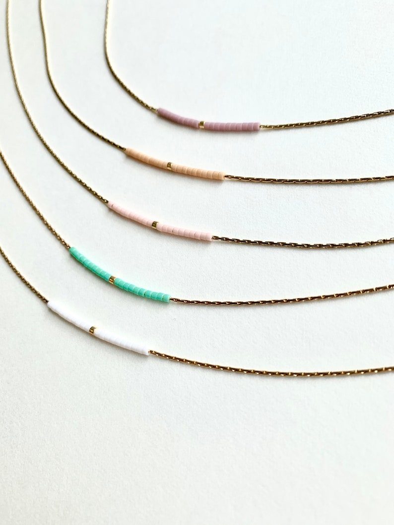 Tiny Pastel Minimalist Necklace Delicate Gold Chain Beaded - Etsy