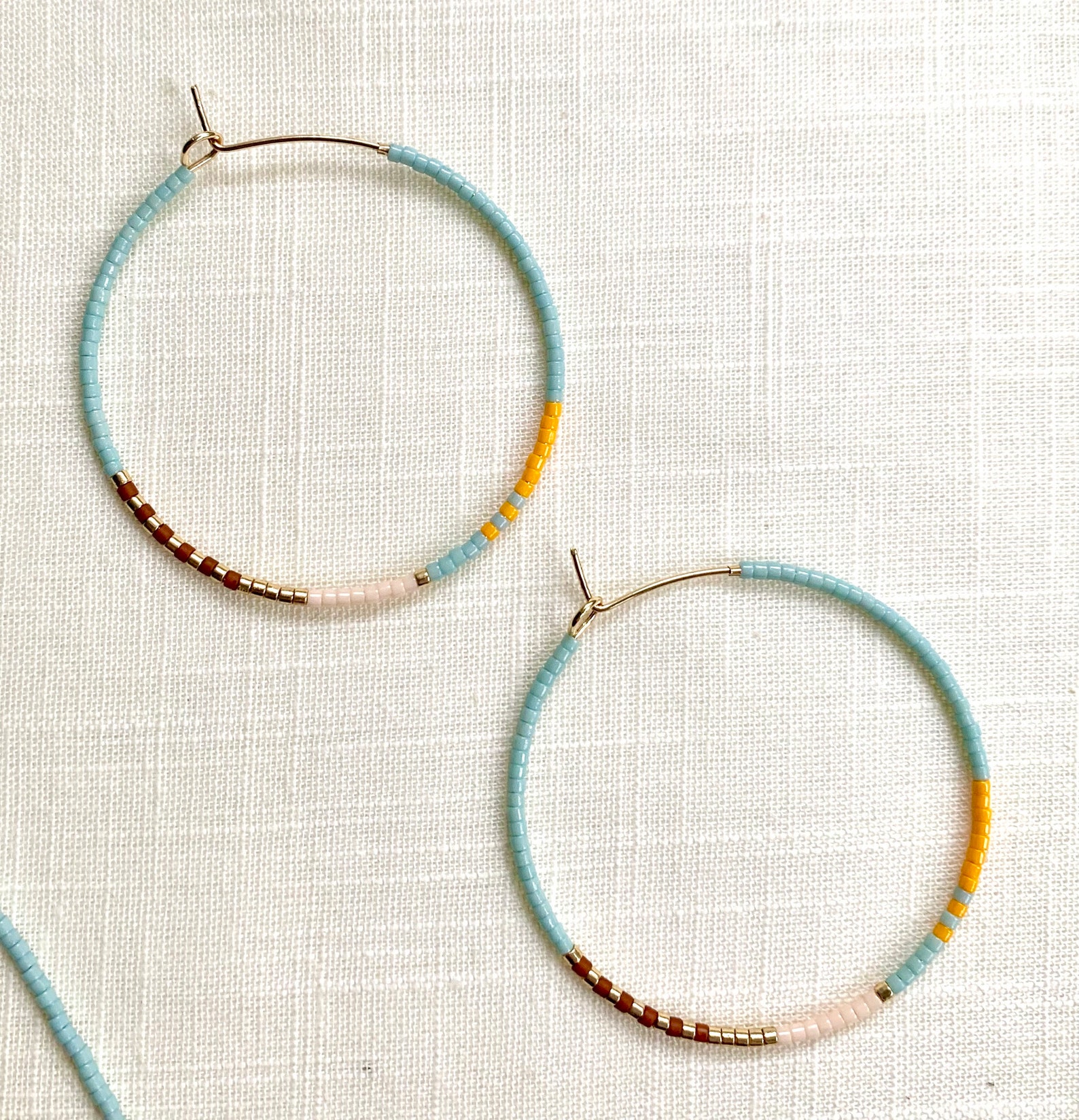 Aqua Beaded Hoop Earrings Large Seed Bead Hoops Colorful - Etsy