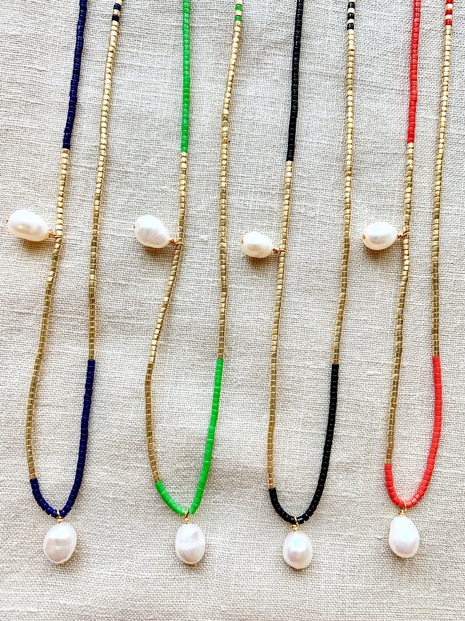 Color Block Gold Beaded Necklace With Pearls Bright Colored | Etsy