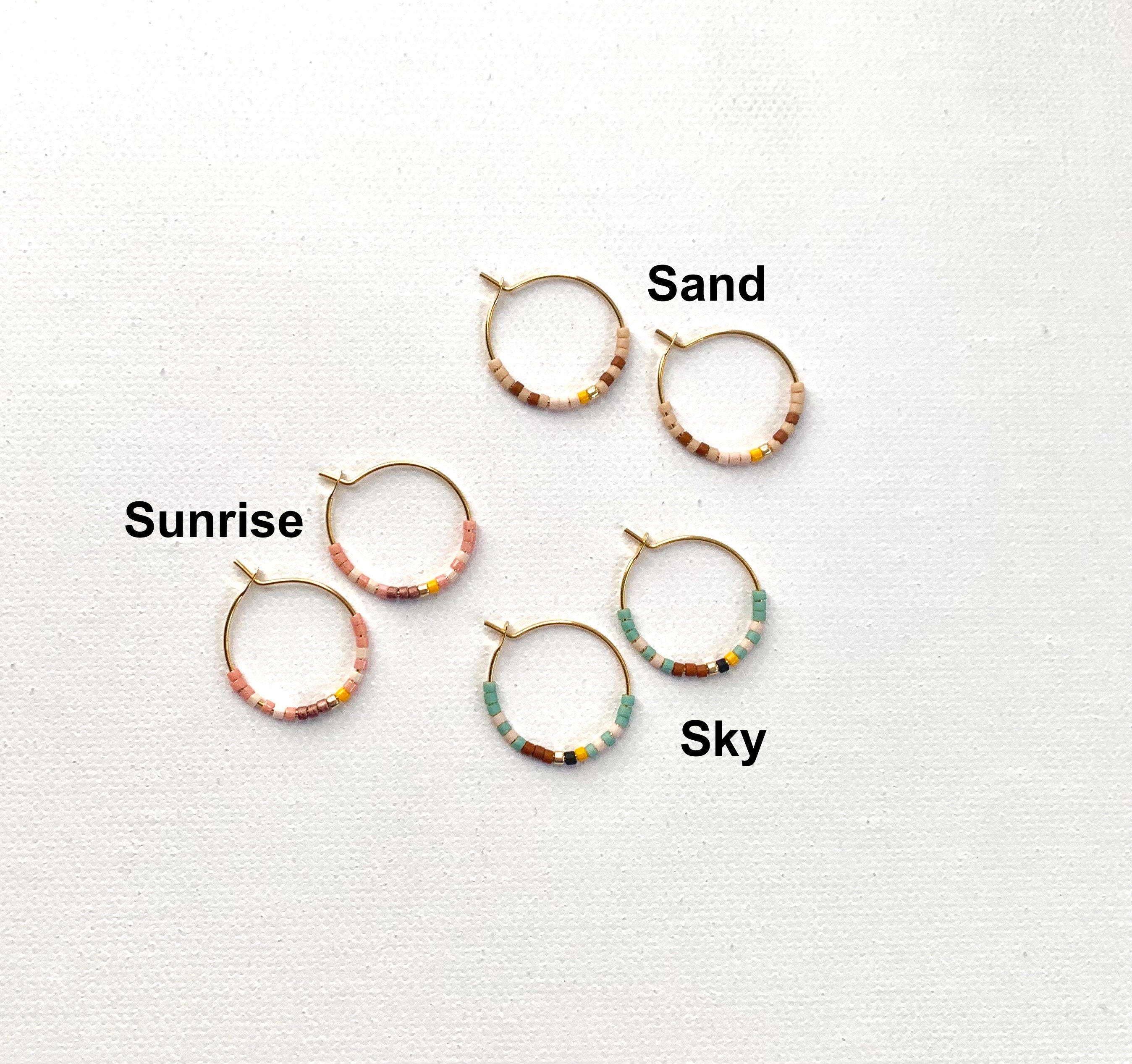Small Beaded Hoop Earrings, Minimalist Hoop Earrings, Colorful Beaded ...