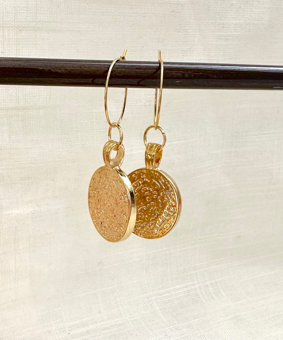 Coin Medallion Hoops, Charm Earrings, Gold Coin Earrings, Gift for Her ...