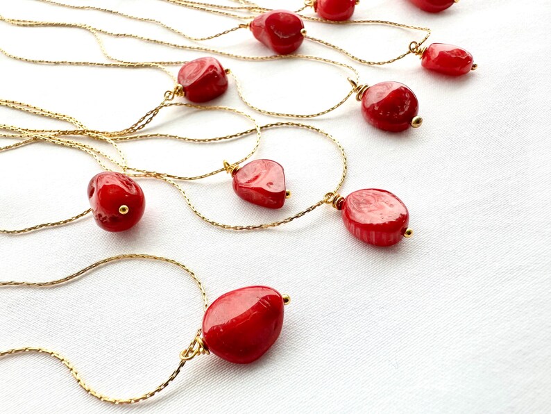 Tiny Red Coral Chain Necklace, Dainty Red Coral Necklace, Tiny Coral ...
