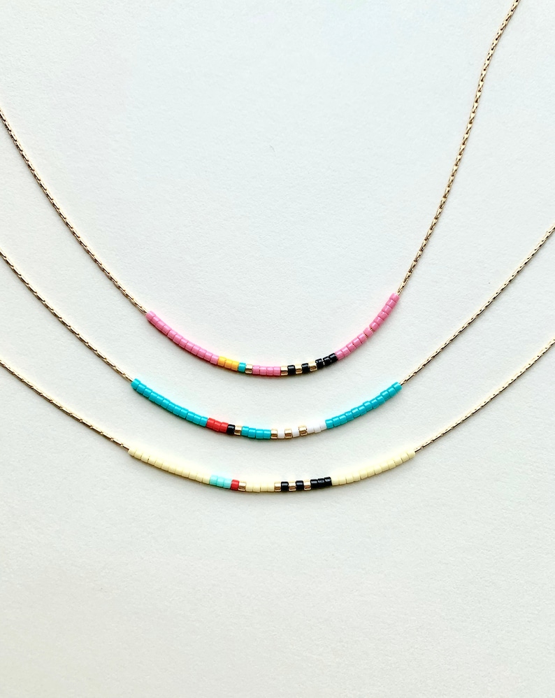 Multi-color Seed Bead Necklace Thin Beaded Necklace Tiny | Etsy