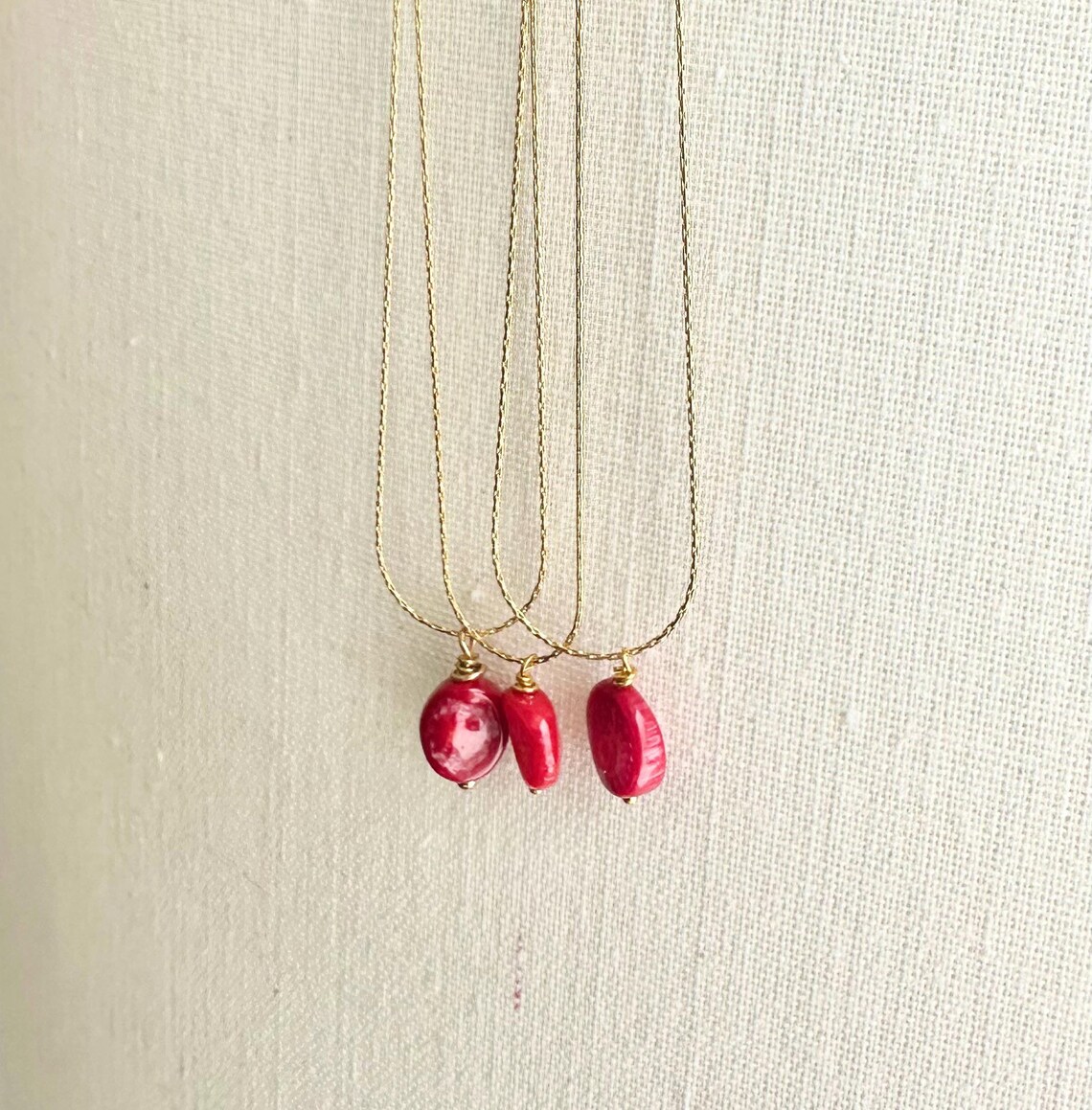 Tiny Red Coral Chain Necklace, Dainty Red Coral Necklace, Tiny Coral ...