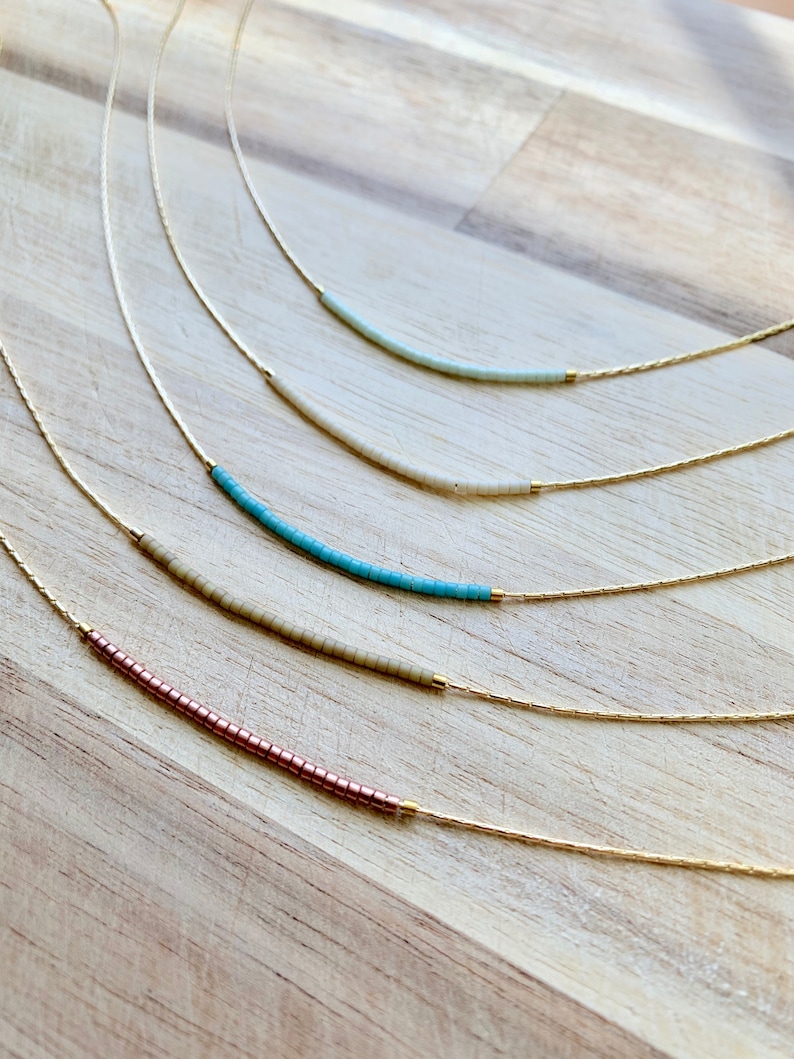 Simple Colorful Minimalist Necklace Delicate Beaded Necklace - Etsy