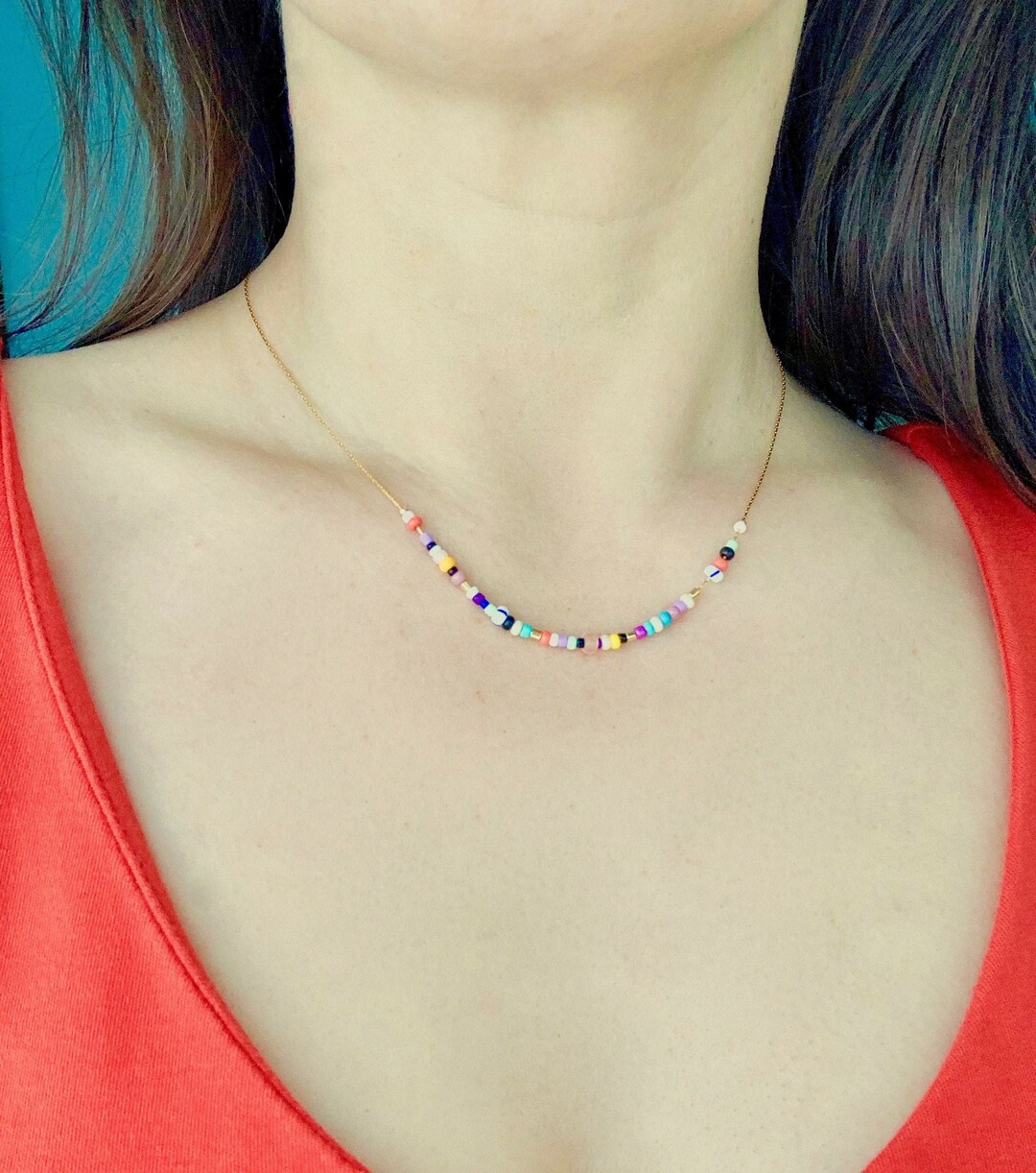 Colorful Seed Bead Necklace Multi-color Beaded Necklace Seed - Etsy