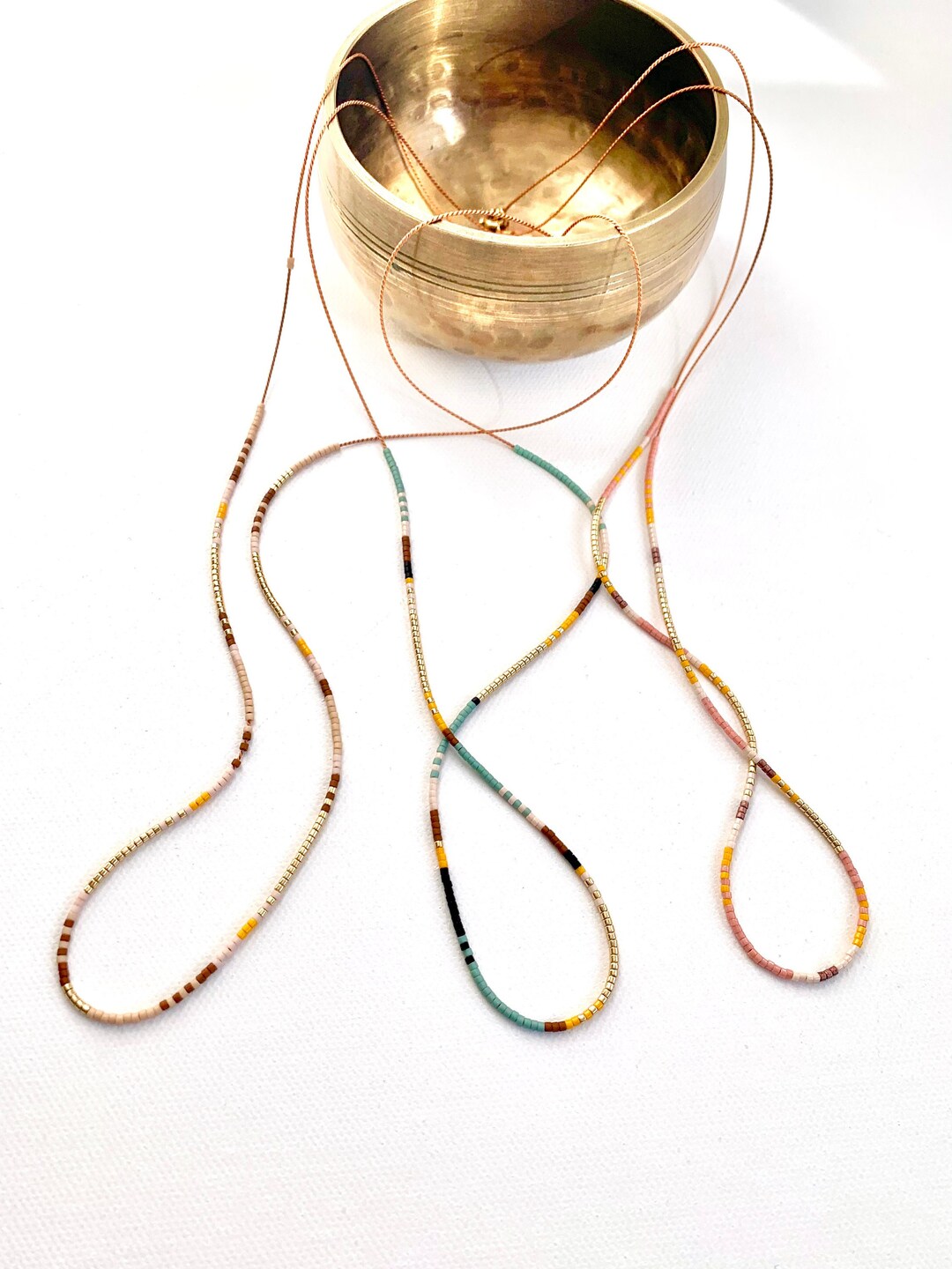 Delicate Long Beaded Necklace, Thin Colorful Necklace, Silk String ...