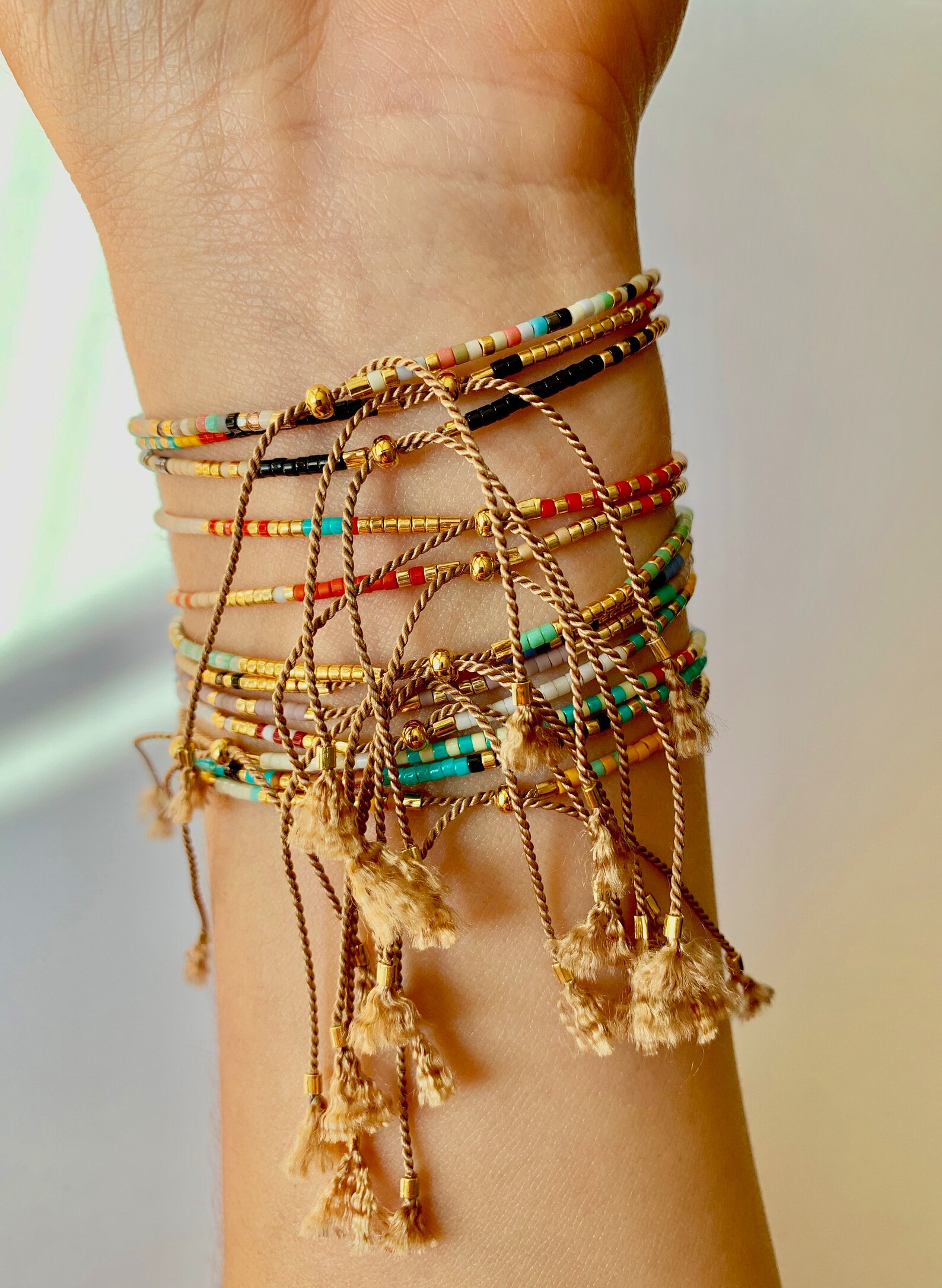 Tiny Beaded Bracelet String Bracelet Delicate Colorful | Etsy