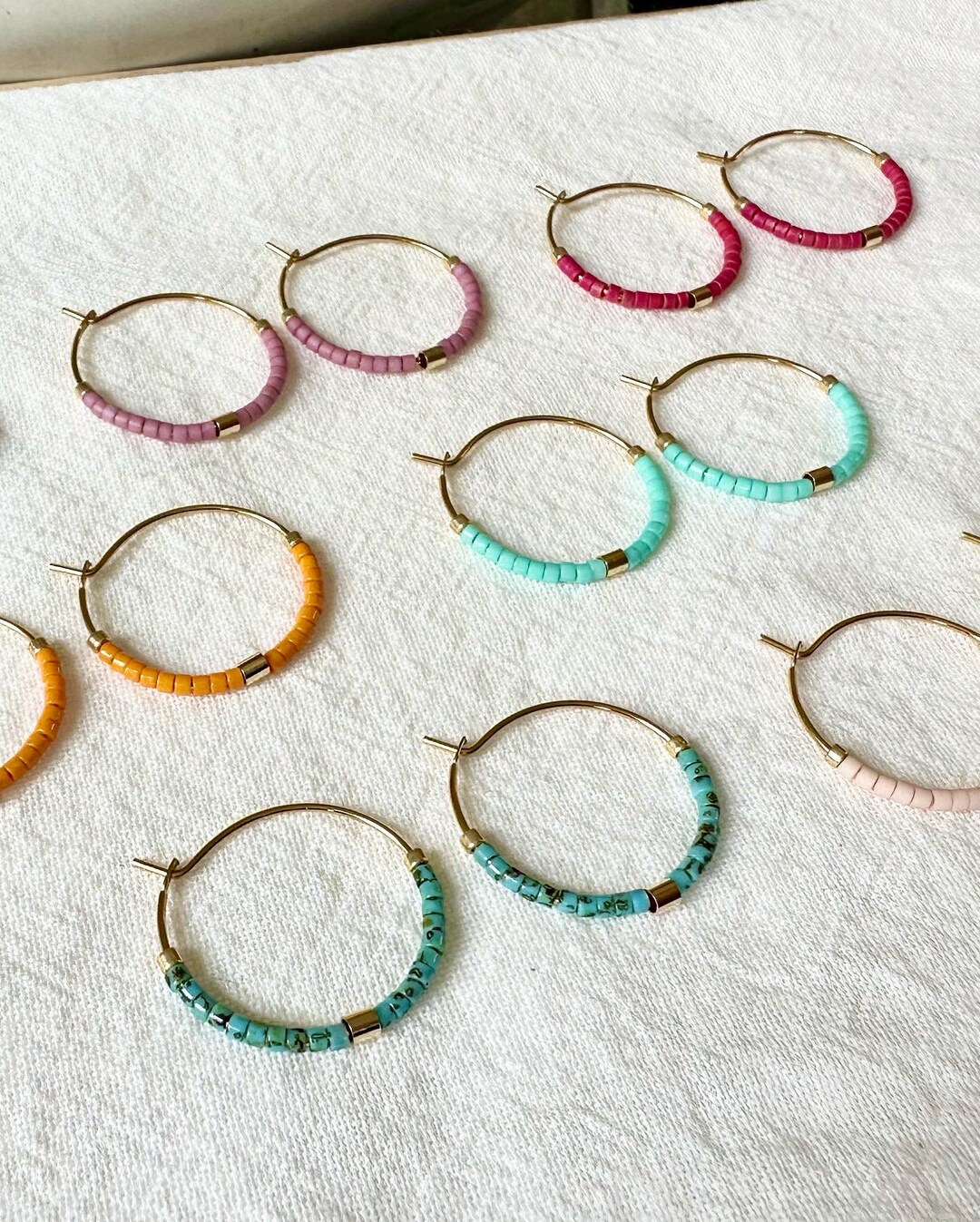 Tiny Colorful Gold Bar Hoop Earrings, Tiny Colored Hoop Earrings ...