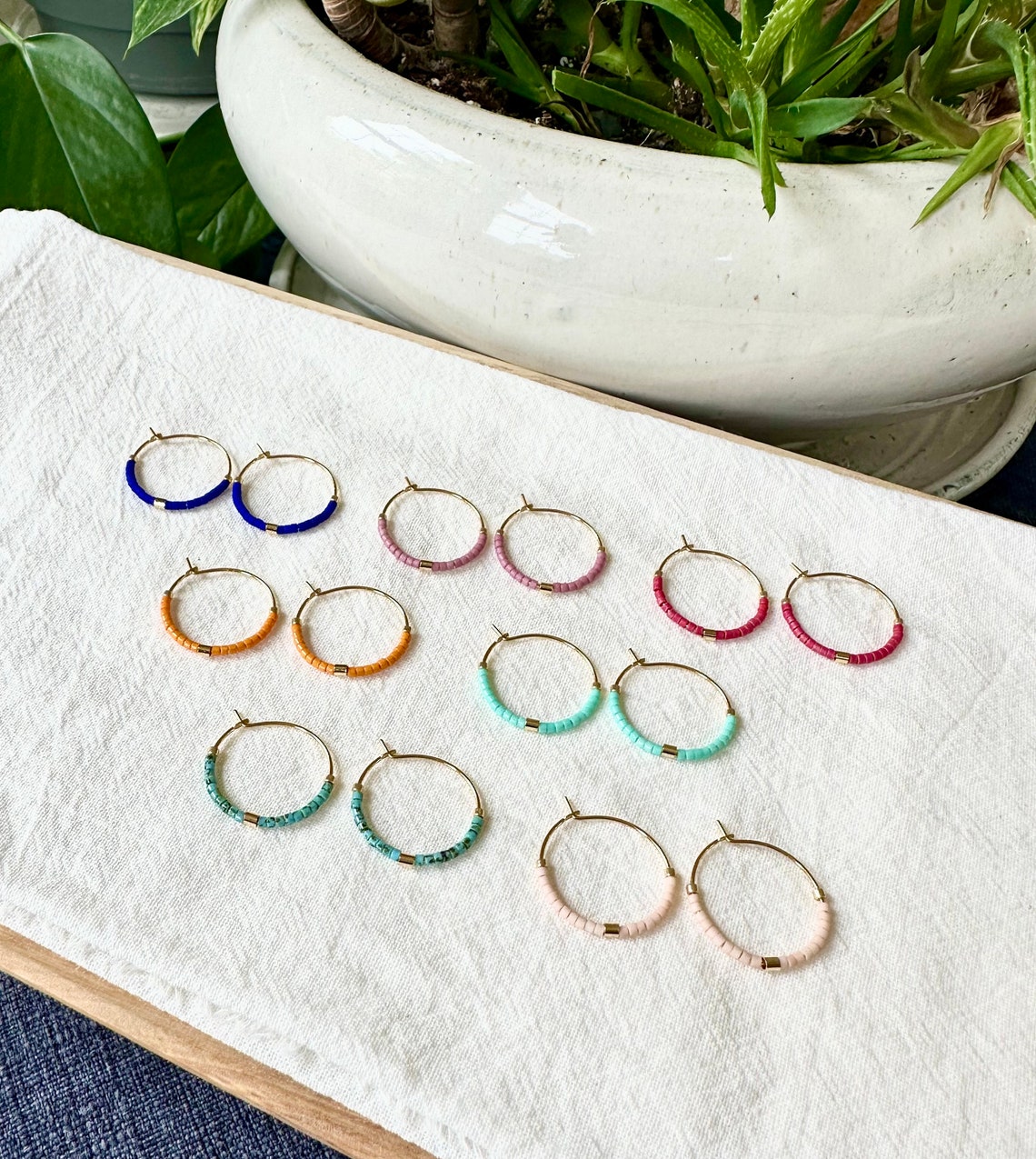 Tiny Colorful Gold Bar Hoop Earrings, Tiny Colored Hoop Earrings ...