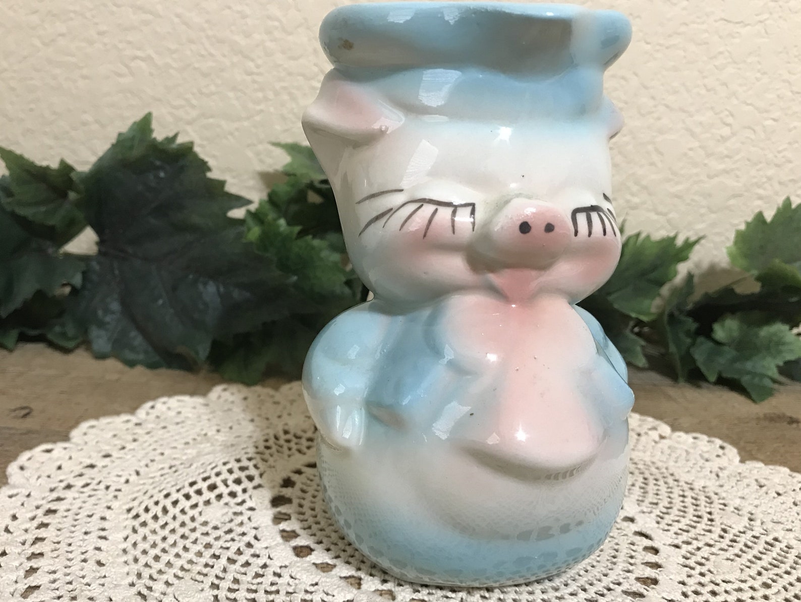 Shawnee Pig Pitcher Vintage With Blue Hat Old Ceramic Cream | Etsy