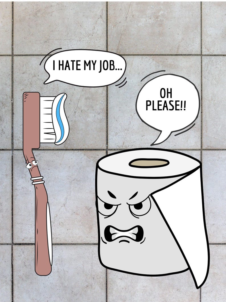 DIGITAL Bathroom Wall Art, Funny Toothbrush Vs. Toilet Paper Struggles ...