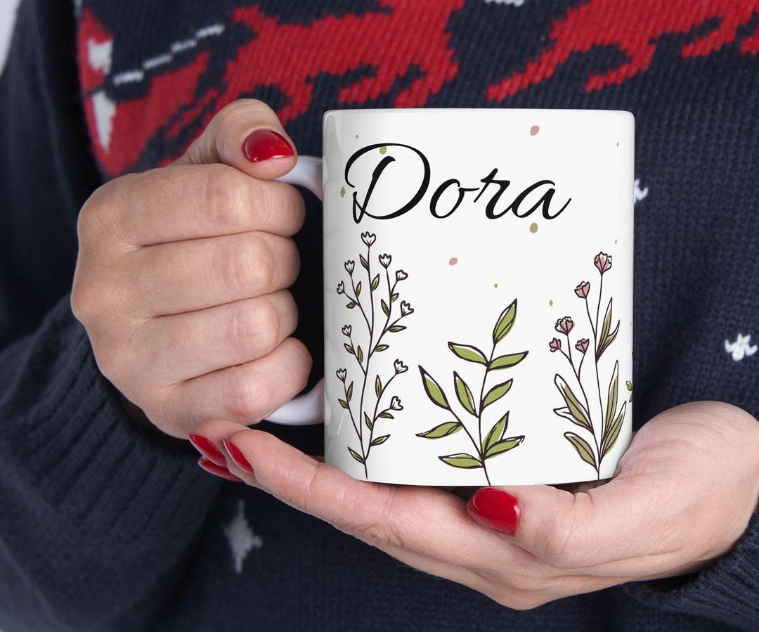 Floral Personalized Mug, Custom Name Coffee Cup, Personalized Floral ...