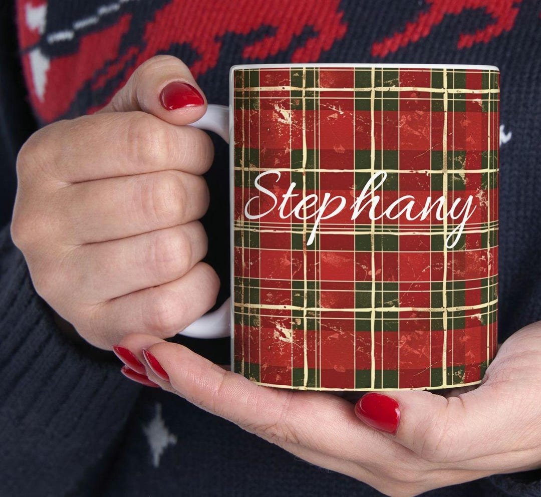 Personalized Plaid Mug With Name, Custom Valentine Mug, Hot Cocoa Mug ...