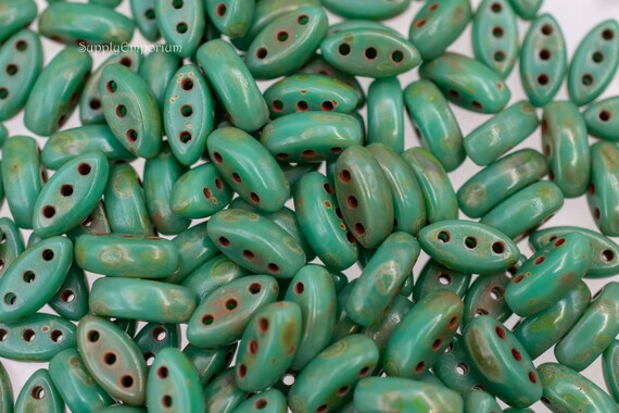 Cali Bead 3 hole Bead Czech Cali Bead Green Turquoise Travertin Cali Beads 1664R Etsy UK