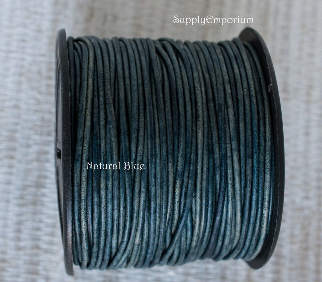Round Leather Cord Indian Leather 4 Yards 12 Feet, Natural Blue Round ...
