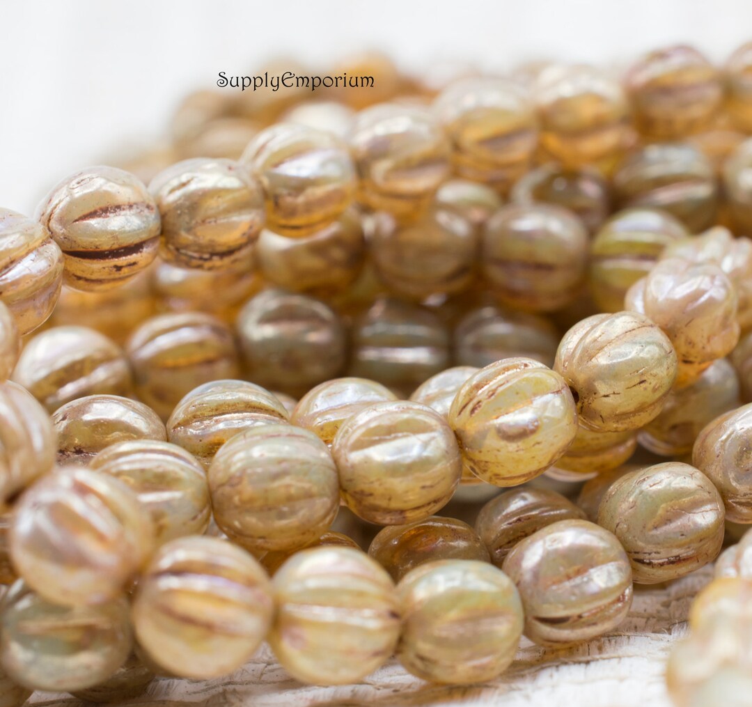 5032R 25 Champagne Picasso 5mm Melon Round Beads 5mm Champagne Picasso ...