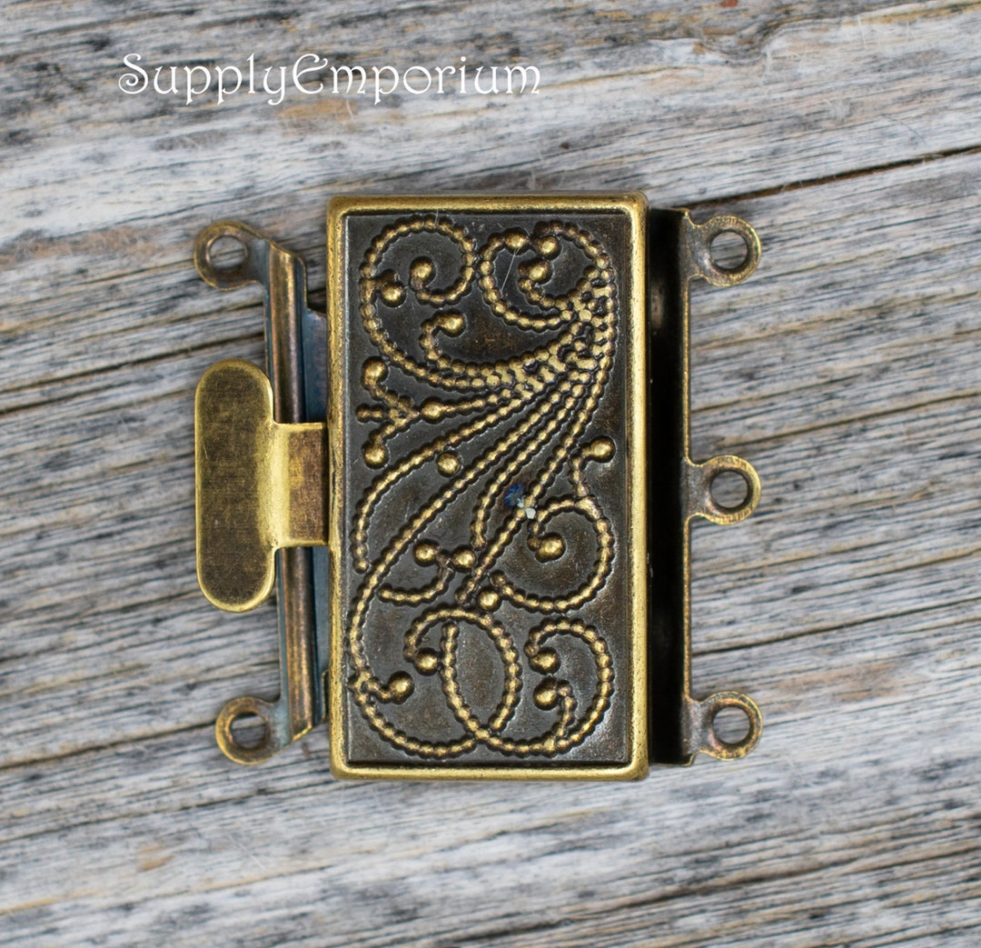 6954F, 21x23mm Antique Brass 3 Strand Box Clasp, Antique Bronze Plated ...