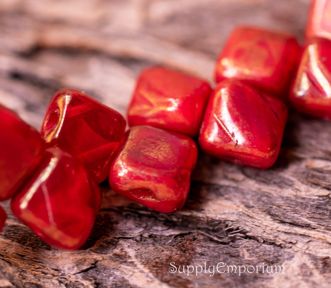 2 Tone Red Lumi Czech Glass Two Hole Silky Beads 40 Beads 2 Tone Red ...