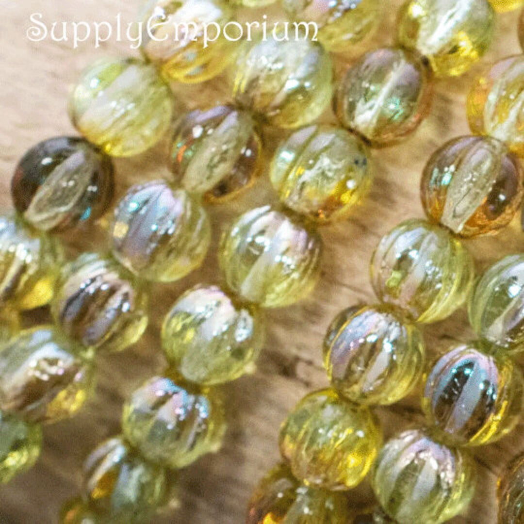 4167 50 5mm Chrysolite Celsian Czech Glass Melon Round Beads Chrysolite ...