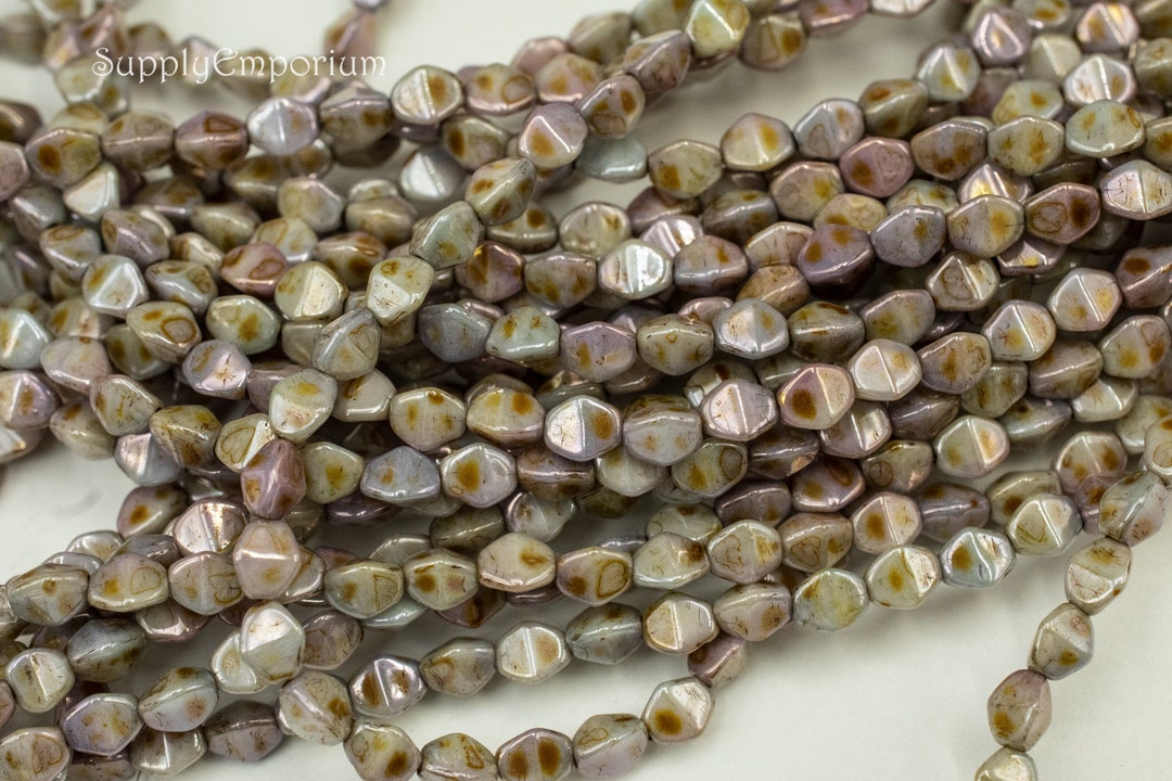 Oval Beads, Pinch Bead, Picasso Pinch Bead, Czech Glass Luster Opaque ...