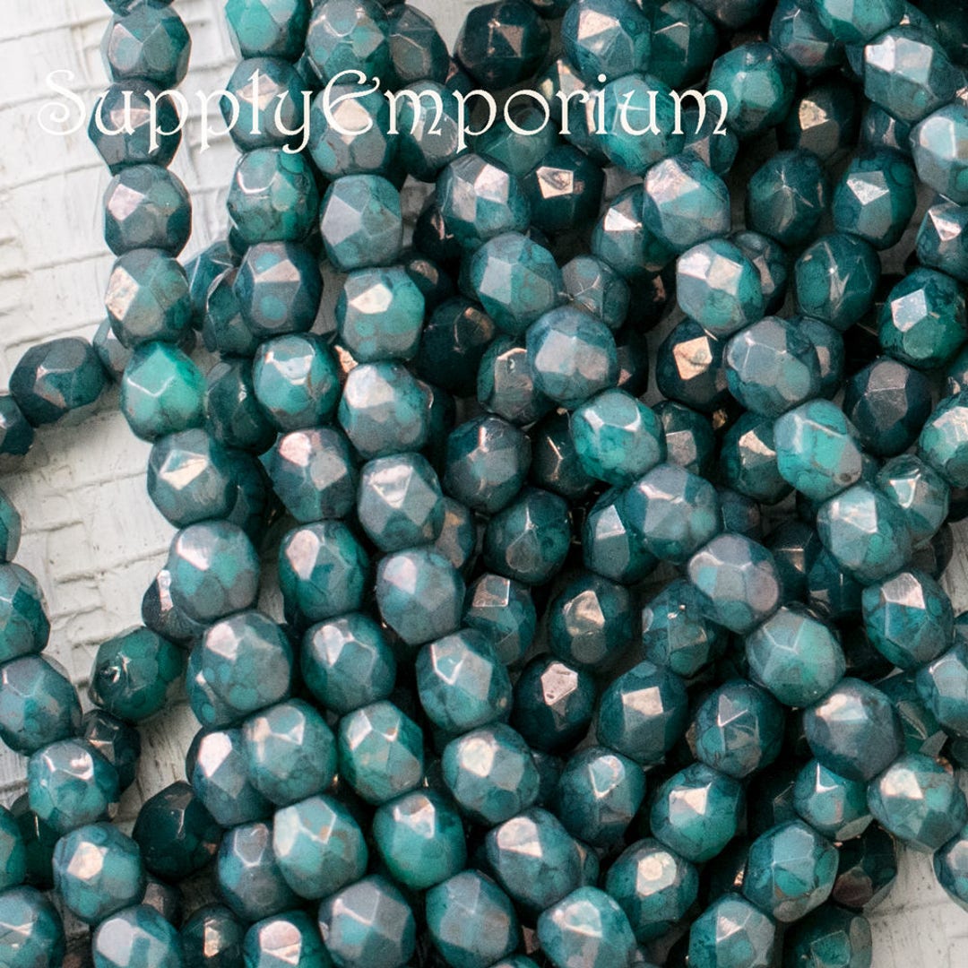 2292 50 Moon Dust Turquoise 3mm Fire Polished Faceted Round Czech Glass ...