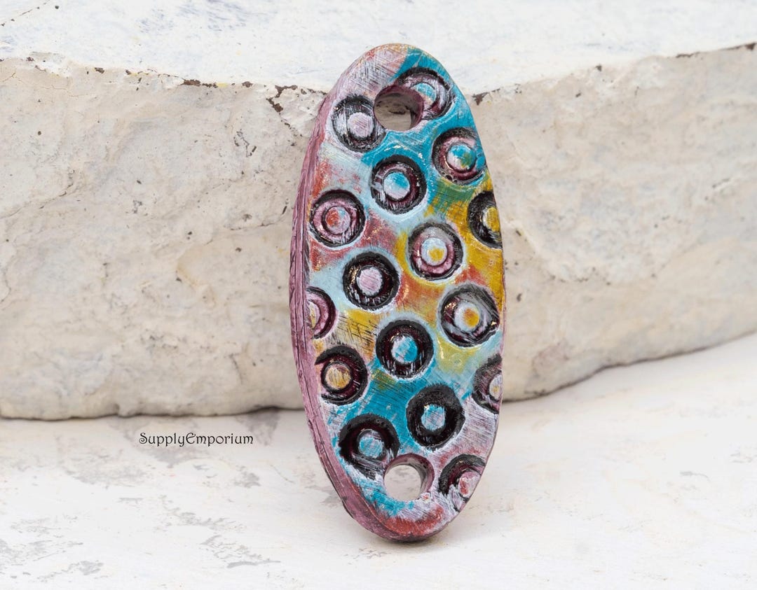 Polymer Clay Connector, Artisan Made Polymer Clay Oval Pendant 1 Piece ...